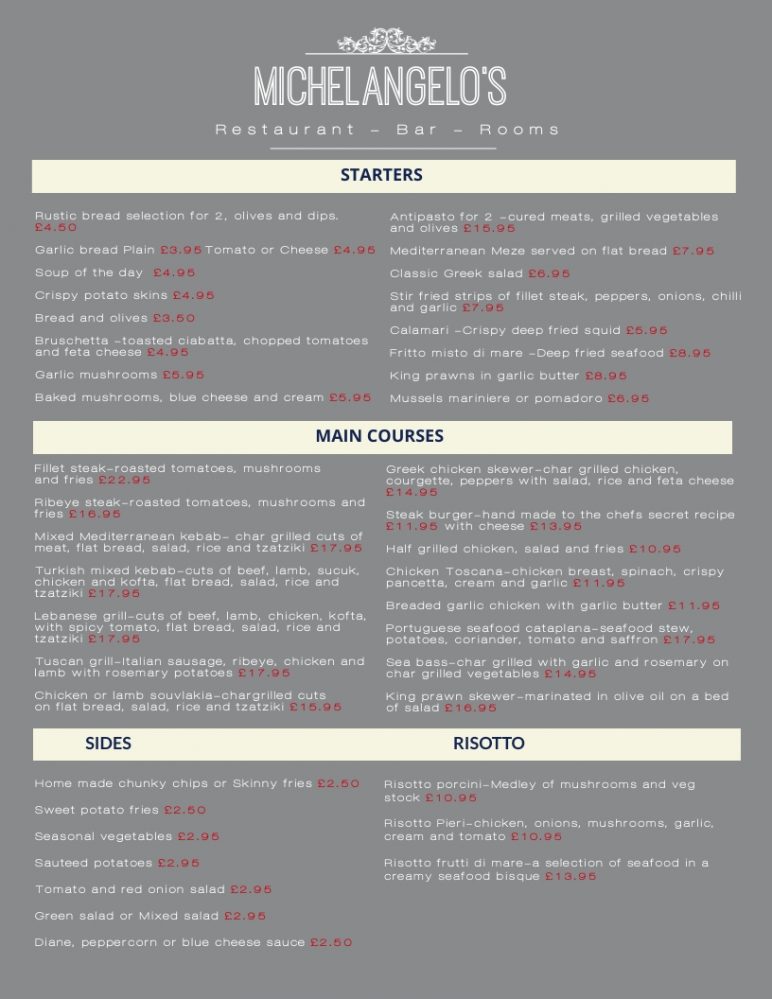 Ala carte menu | Michelangelo Restaurants